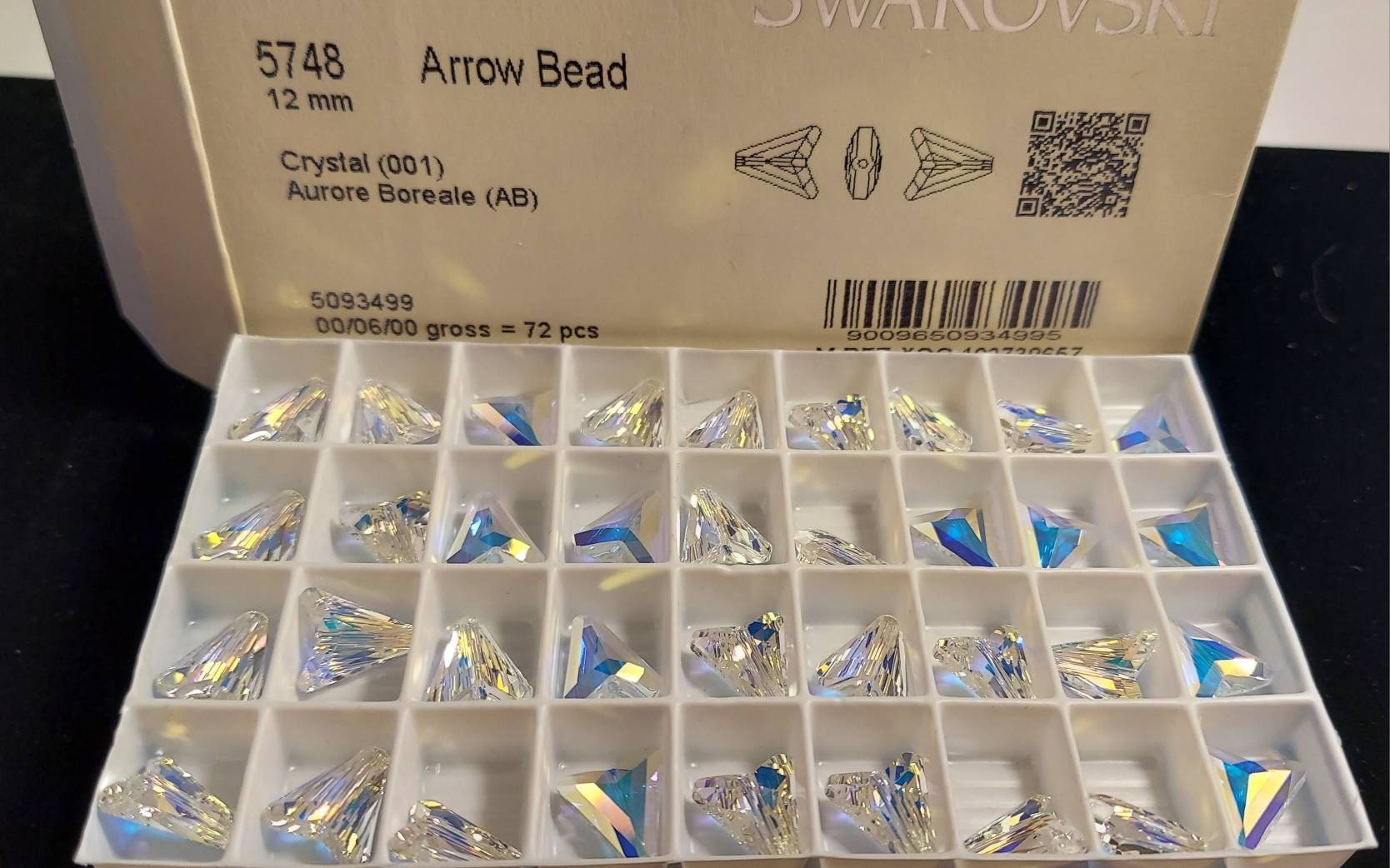 Vintage Swarovski Arrow Beads Crystal Aurore Boreale in Flat of 18 Pieces Item 5748 in 12mm Size ...