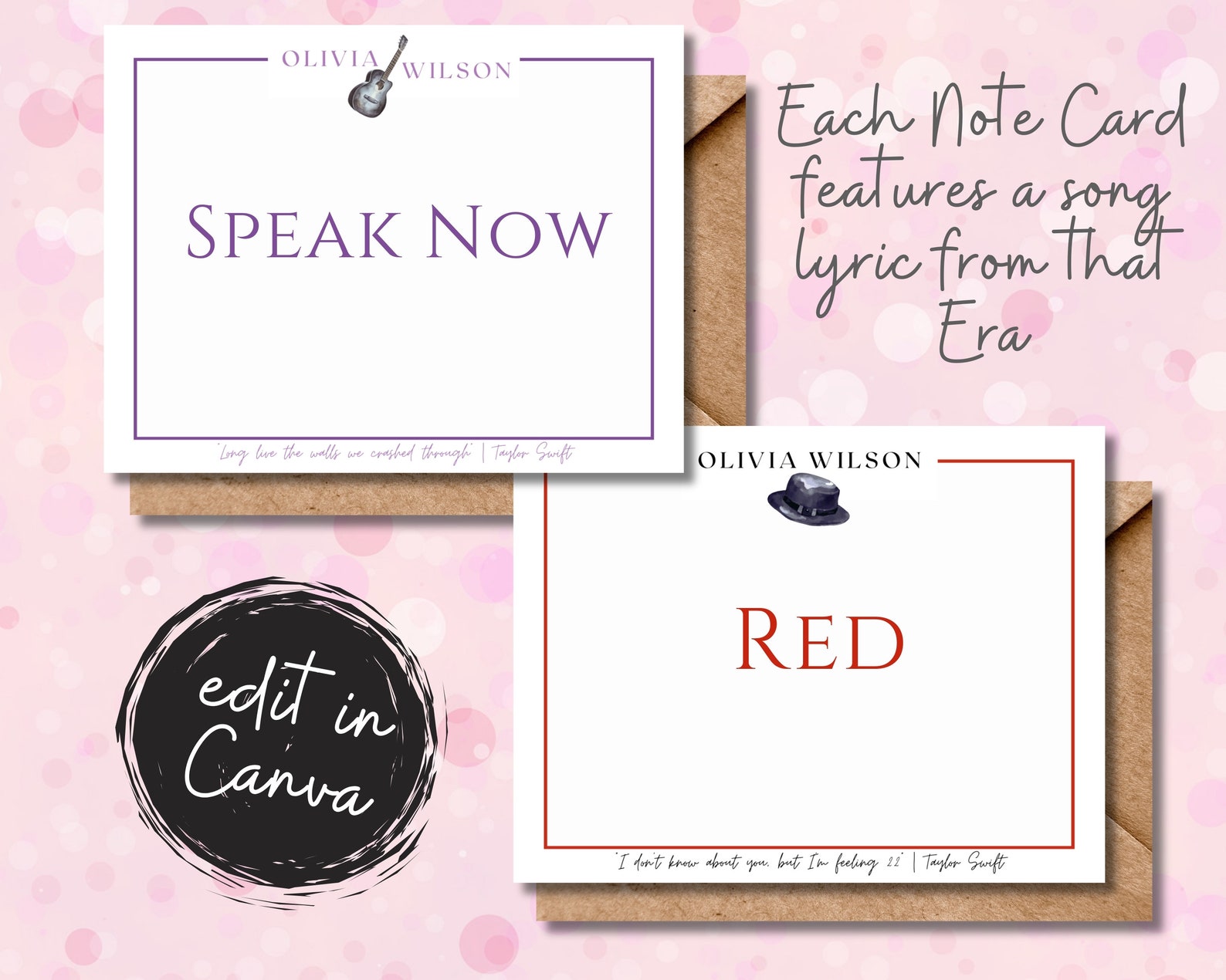 Editable Printable TS Eras Tour Note Cards T Swift Personalized ...