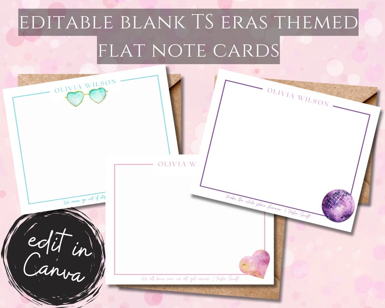 Editable Printable TS Eras Tour Note Cards T Swift Personalized Stationary Taylor Eras Thank You ...