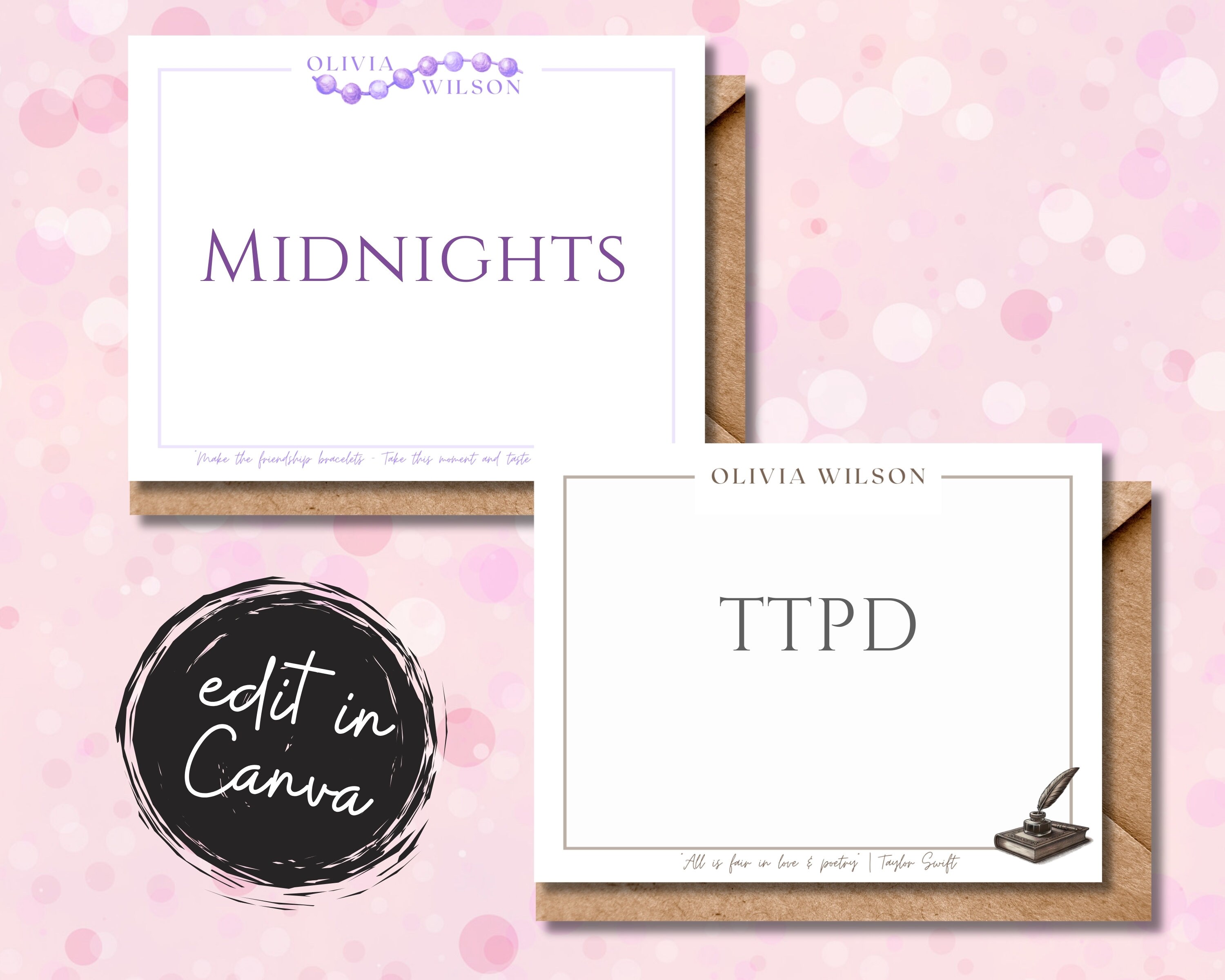 Editable Printable TS Eras Tour Note Cards T Swift Personalized ...