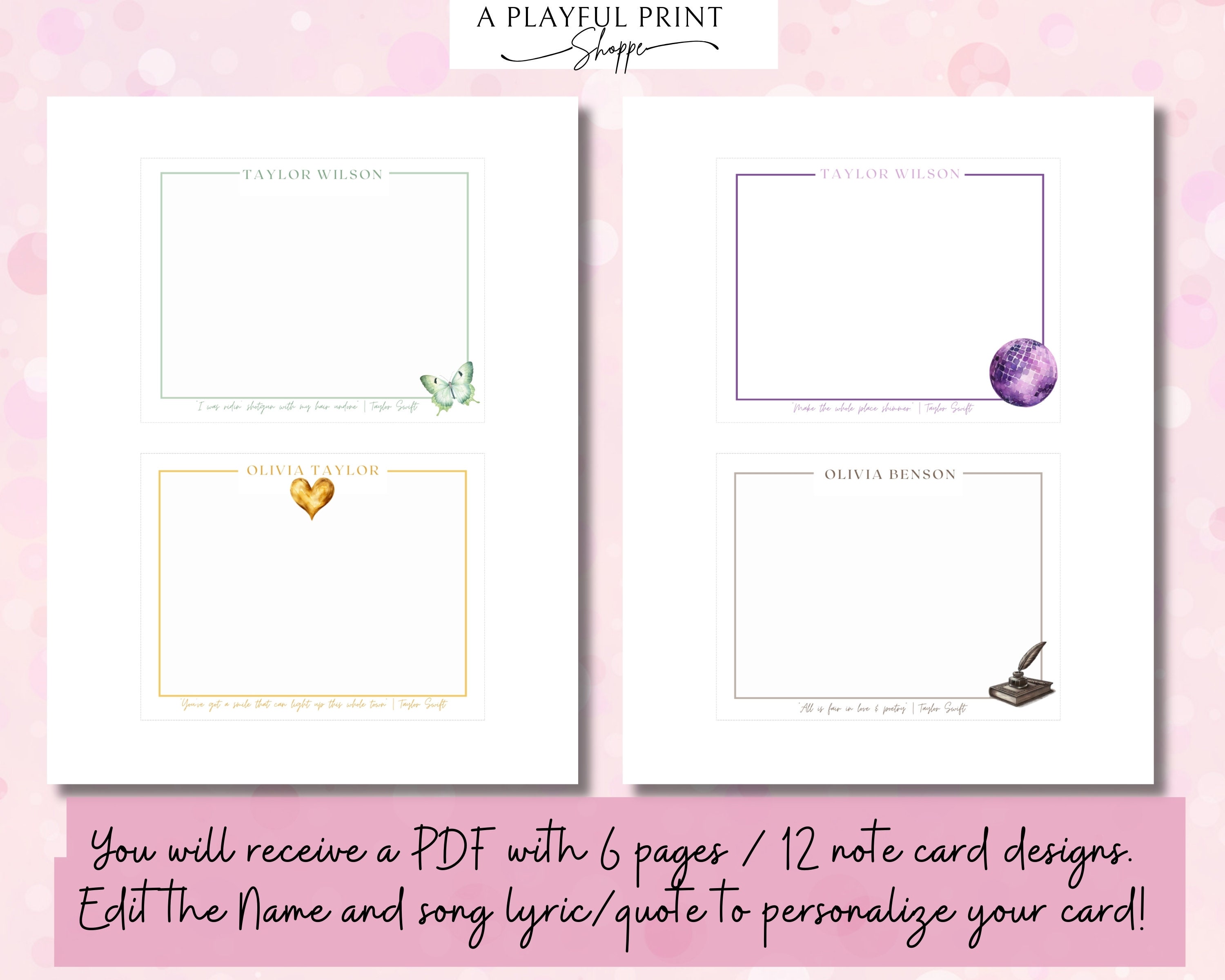 Editable Printable TS Eras Tour Note Cards T Swift Personalized ...