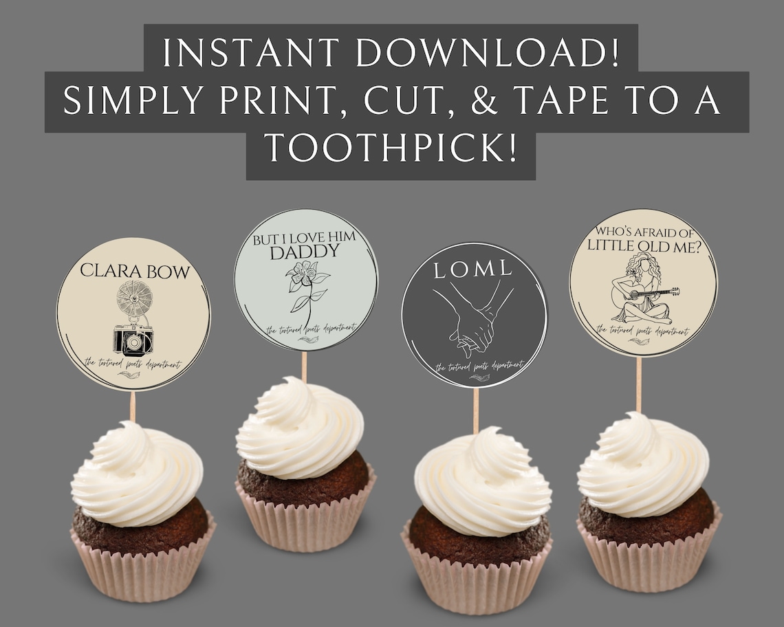 Printable TS TTPD the Tortured Poets Department Cupcake Toppers T Swift ...