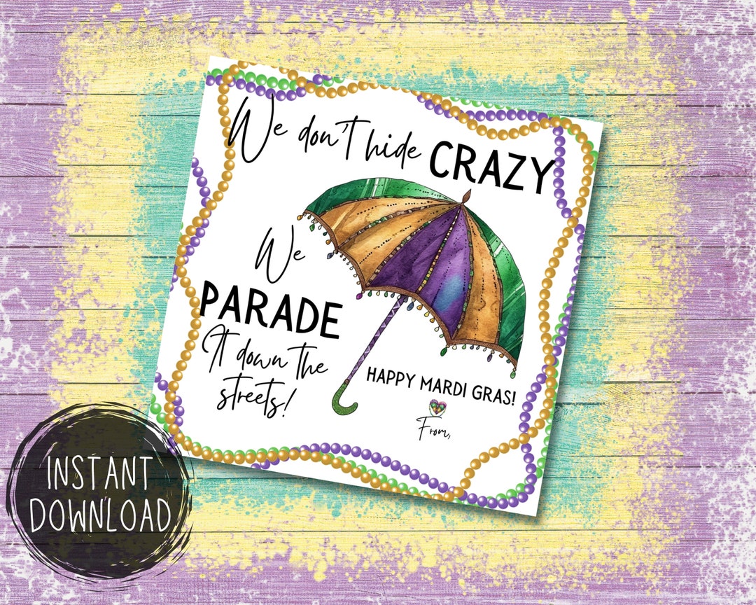 Mardi Gras Gift Tag Enclosure Mardi Gras King Cake Treat Tag Wine ...