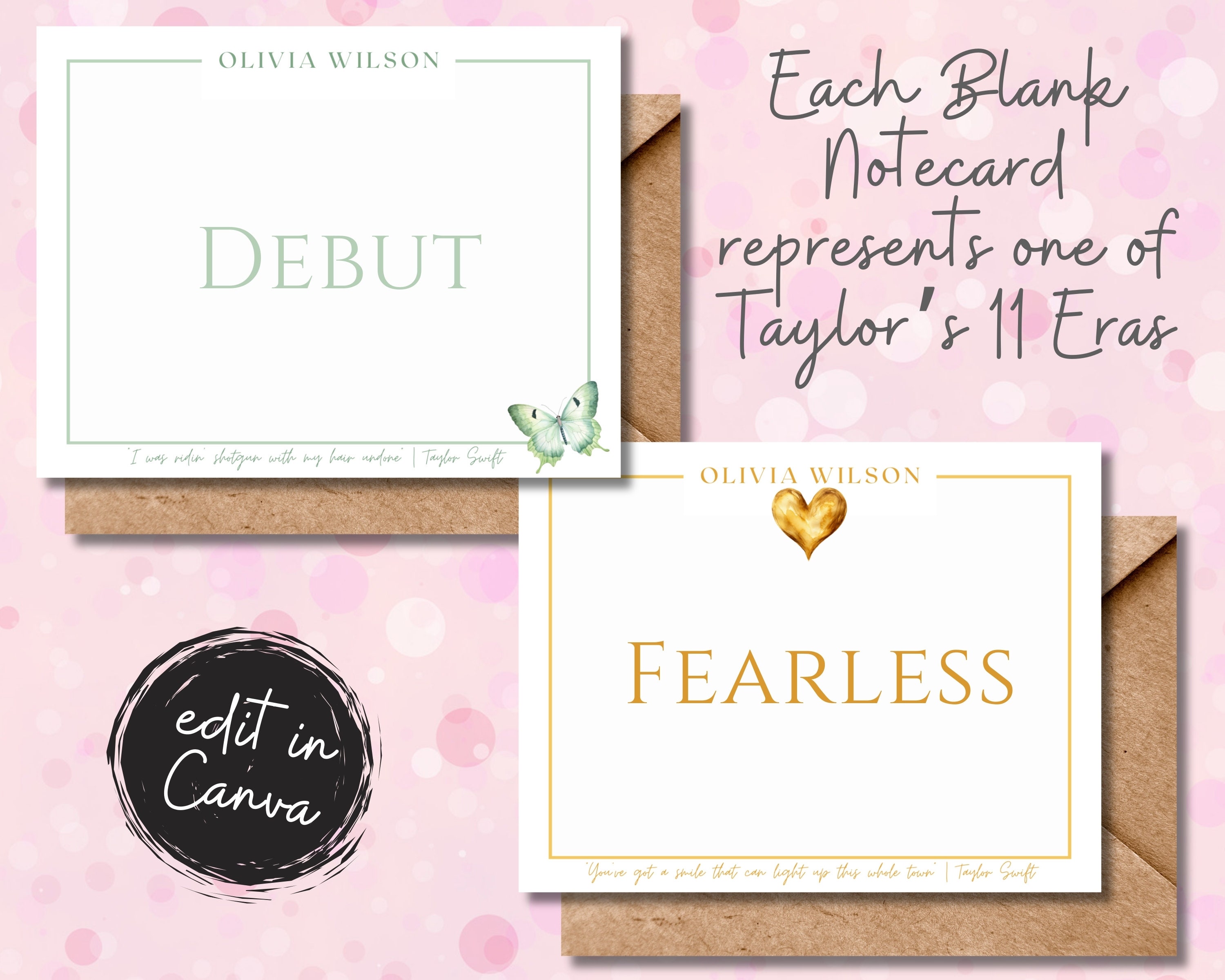 Editable Printable TS Eras Tour Note Cards T Swift Personalized ...