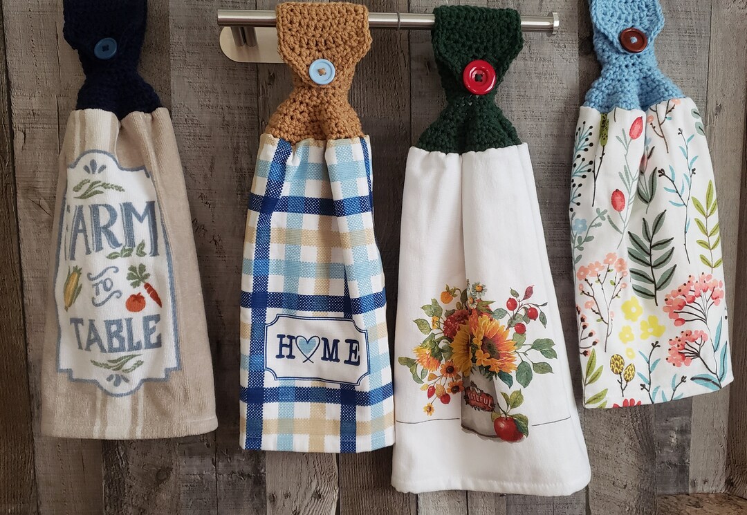 Hanging Kitchen Towels With Button Closure,100% Cotton Kitchen Towels ...