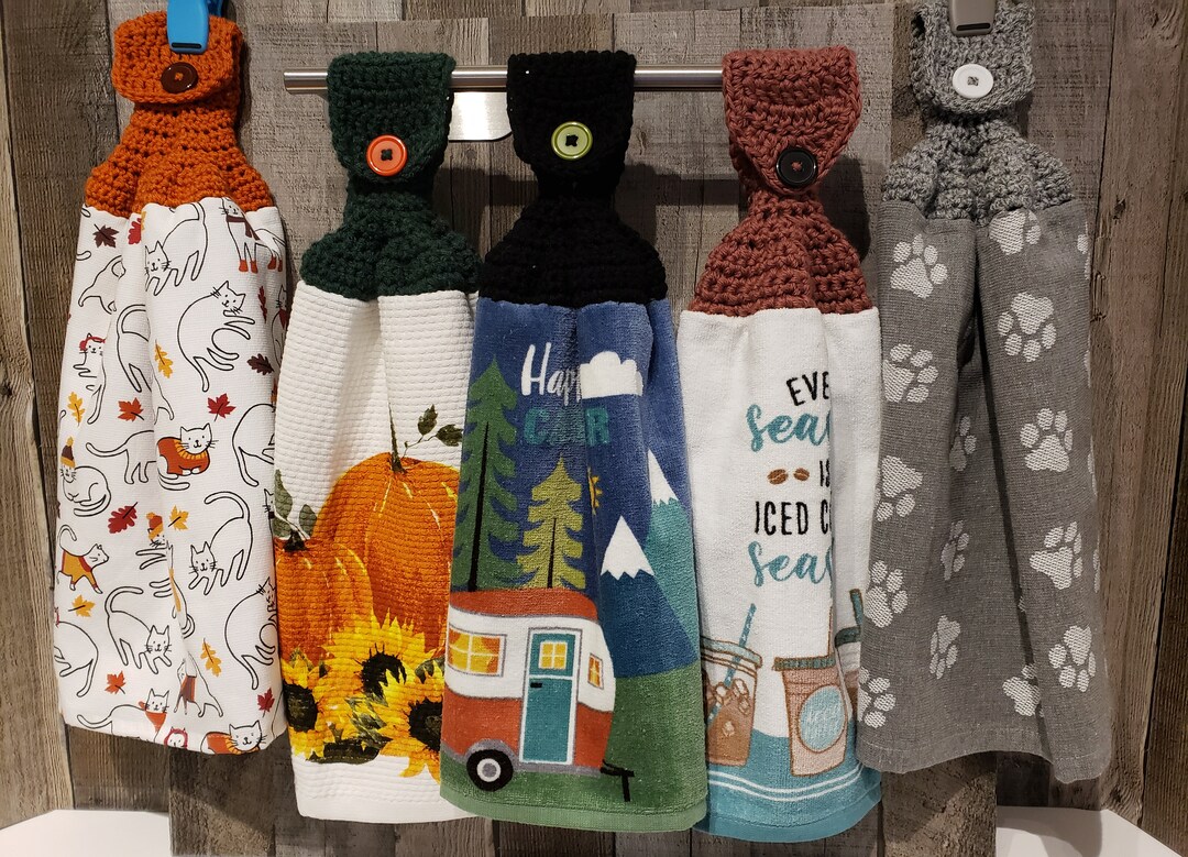 Hanging Kitchen Towels With Crochet Topper and Button - Etsy