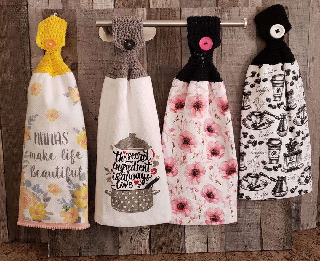 Kitchen Towels With Crochet Topper and Button Closure for Hanging,heavy ...
