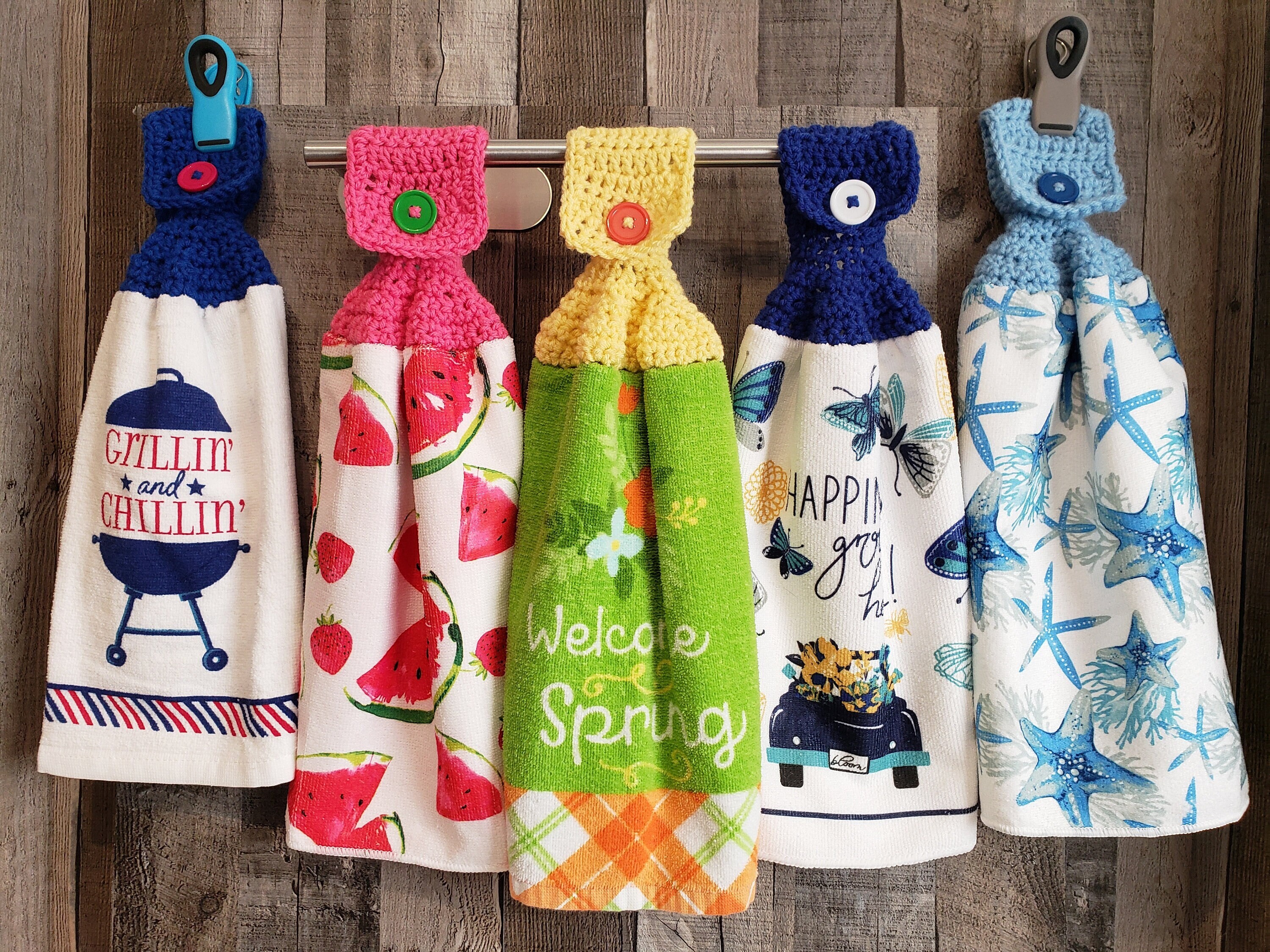 Hanging Kitchen Towels With Crochet Topper and Button - Etsy