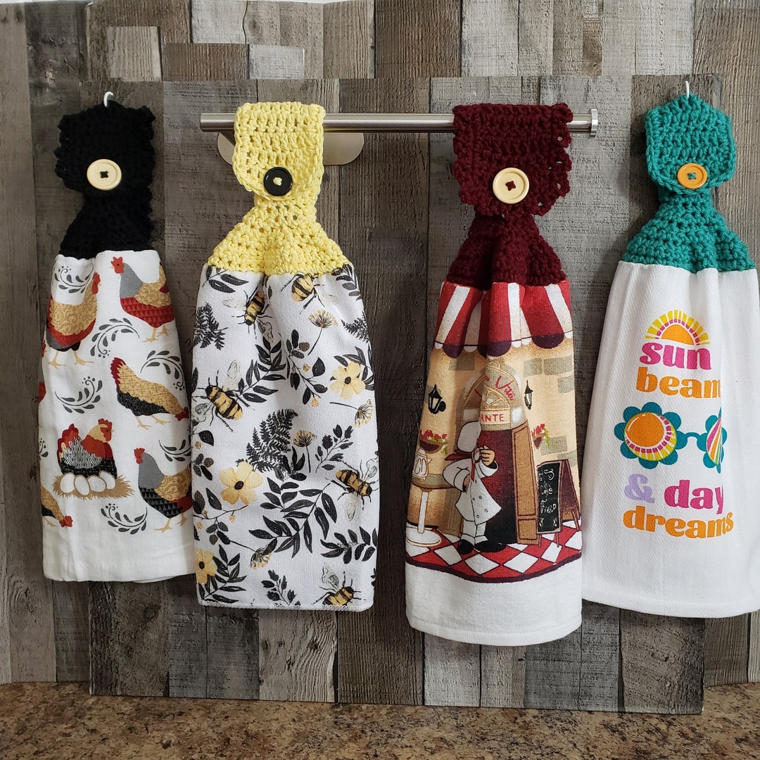 Hanging Kitchen Towels With Crochet Top and Button Closure,medium ...