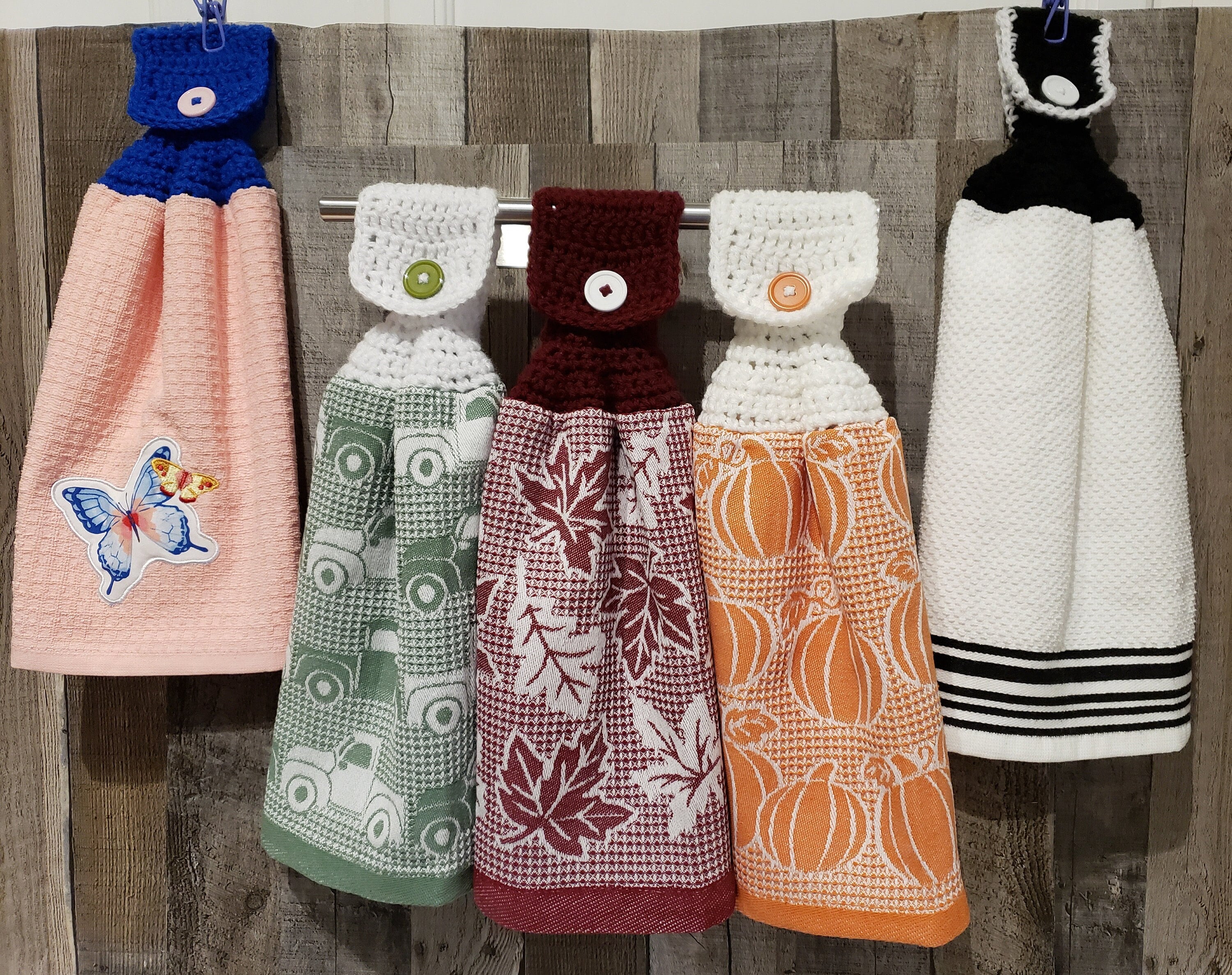 Hanging Kitchen Towels With Crochet Topper and Button Closure,waffle ...