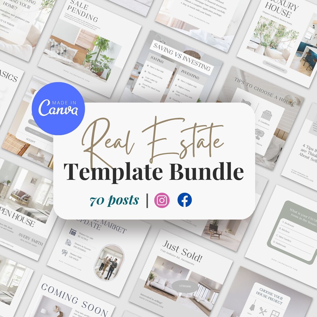 Real Estate Social Media Instagram Bundle, Real Estate Marketing ...