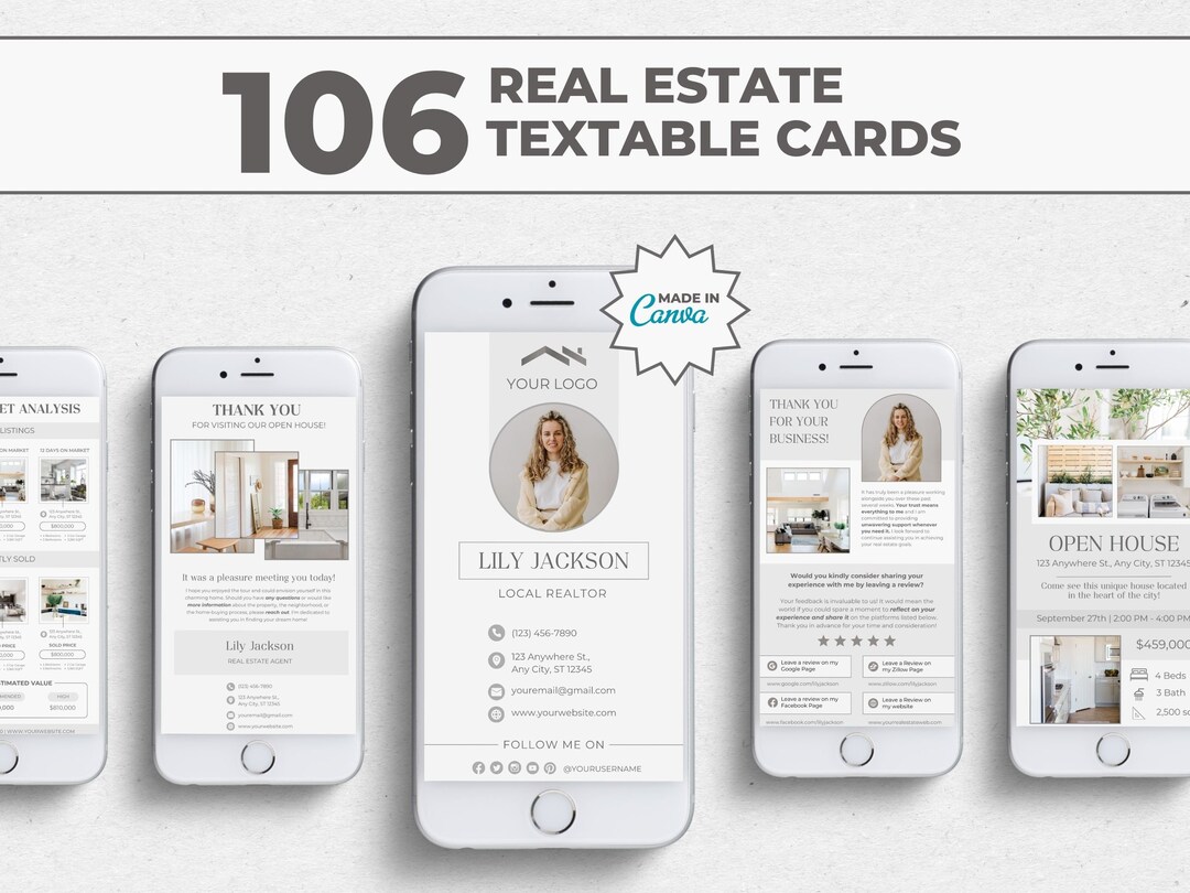 Real Estate Textable Bundle, Textable Real Estate Card Bundle, Real ...