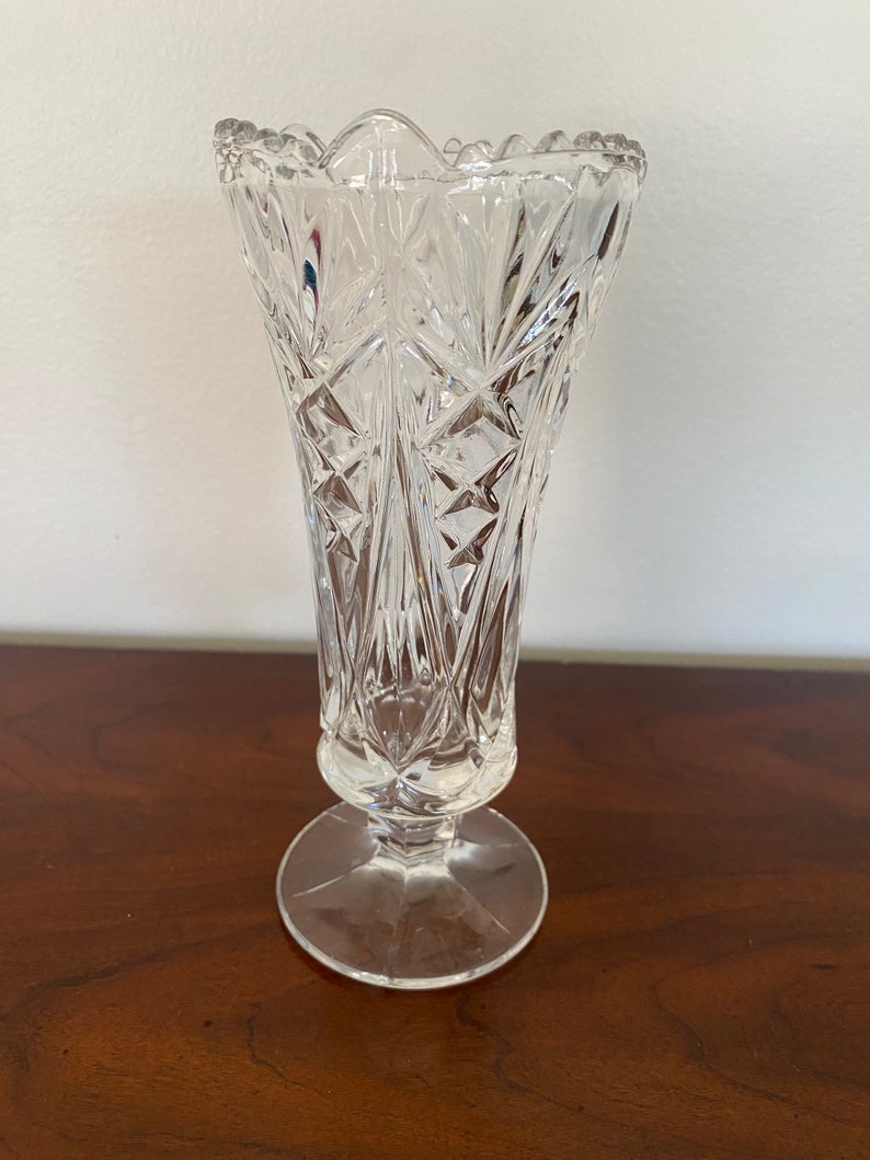 Pressed Glass Vase 7 In. Sawtooth Edge - Etsy