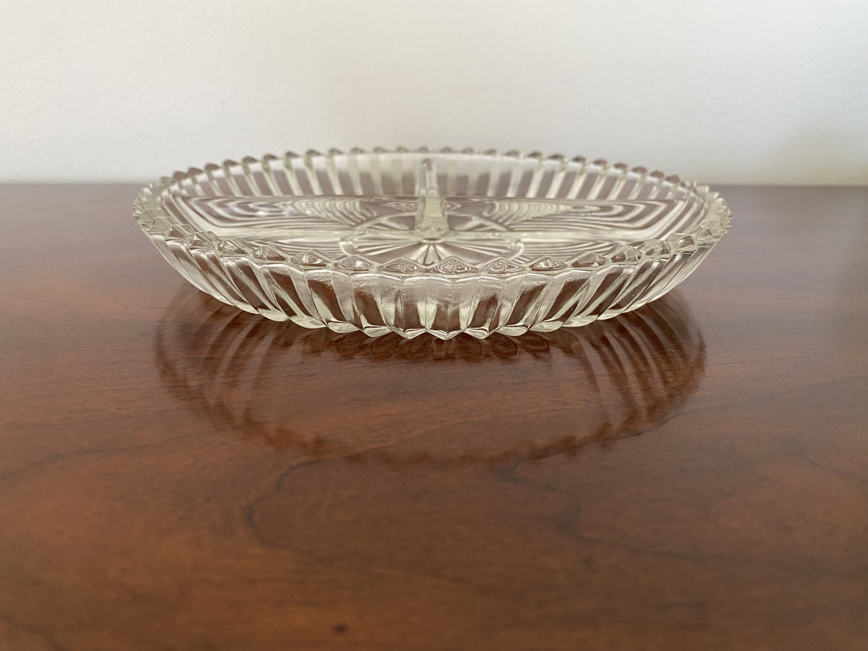 Indiana Glass 3 Part Relish Tray Bowl Ridge and Fans #259 Clear Round 7 ...