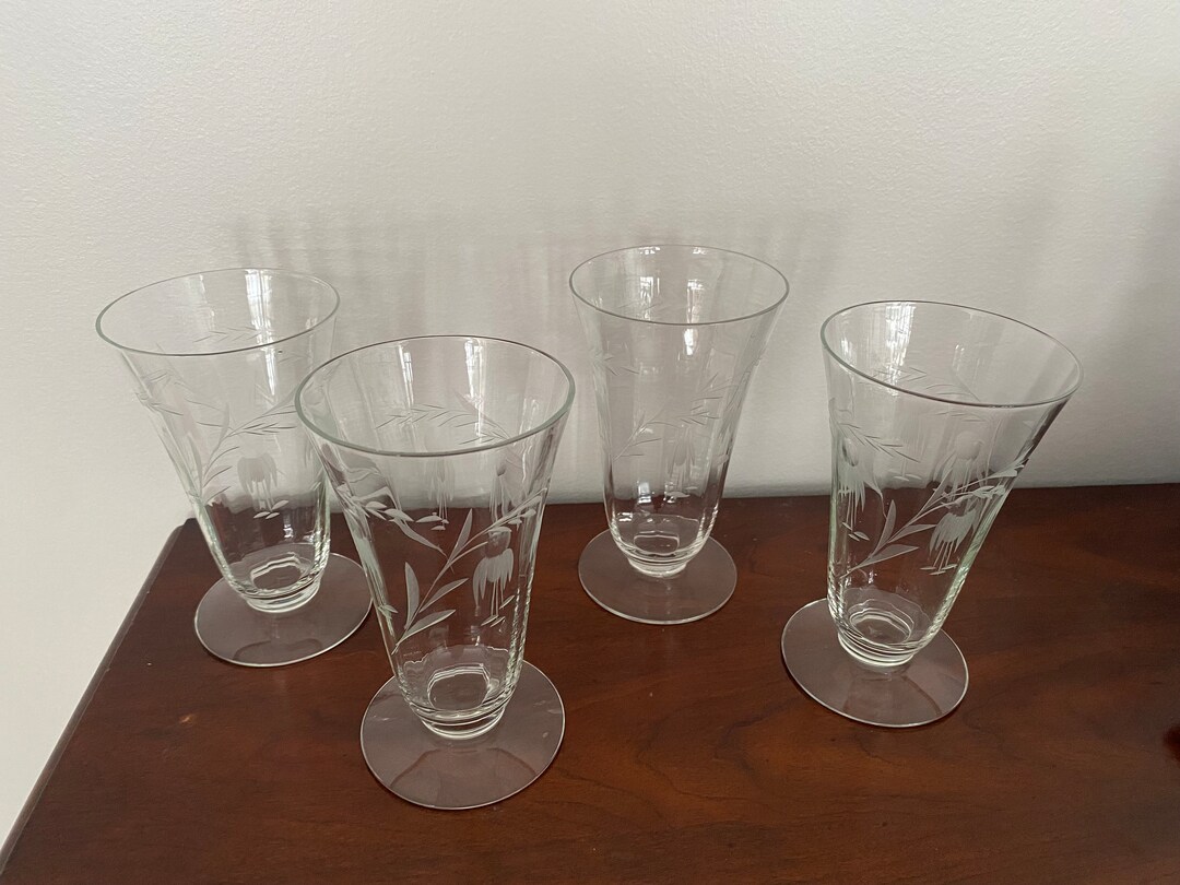 Set of 4 Vintage Crystal Sherbet Dessert Juice Clear Glass Drooping ...