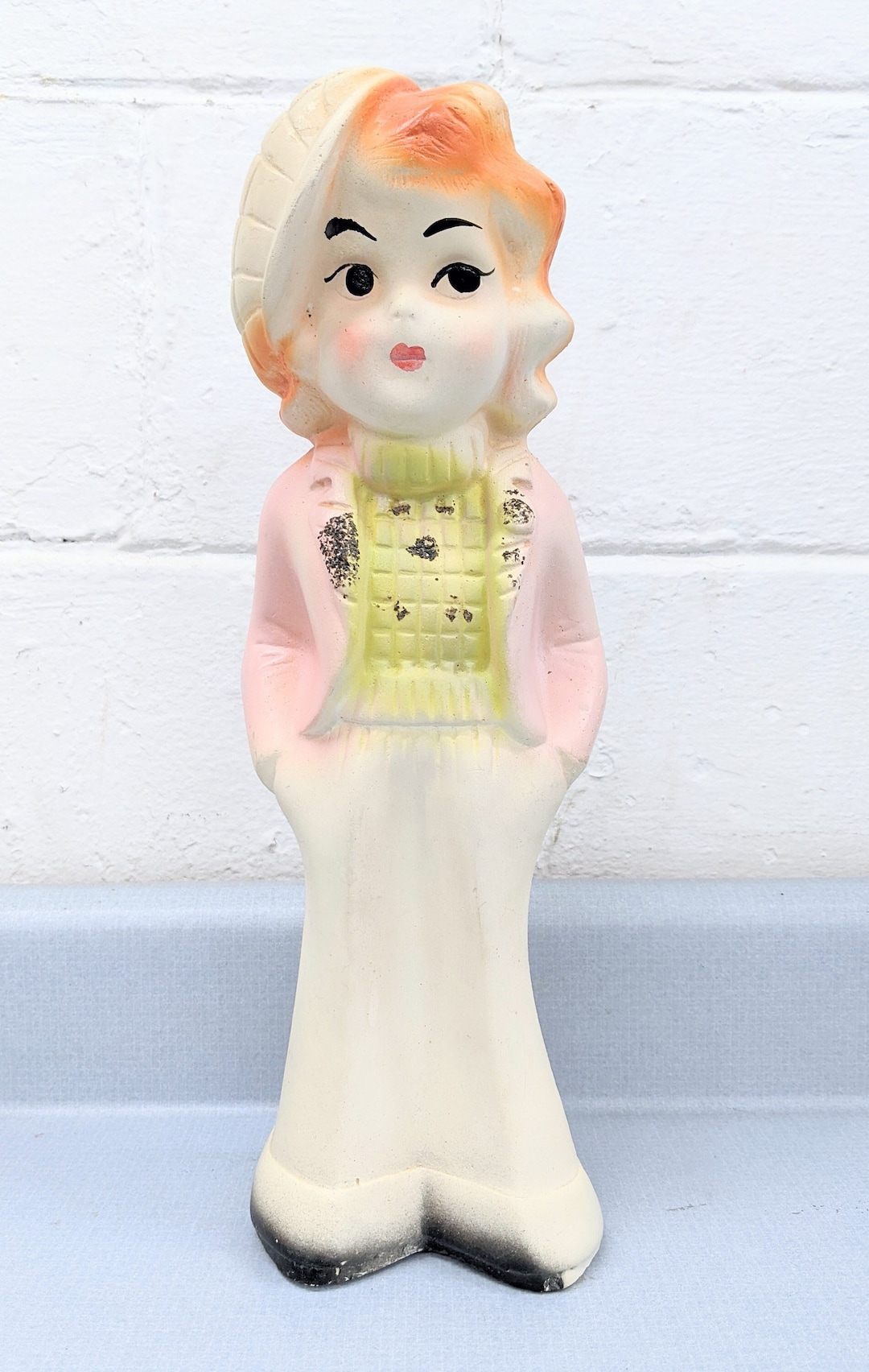 Vintage Carnival Chalkware Girl With Glitter - Etsy