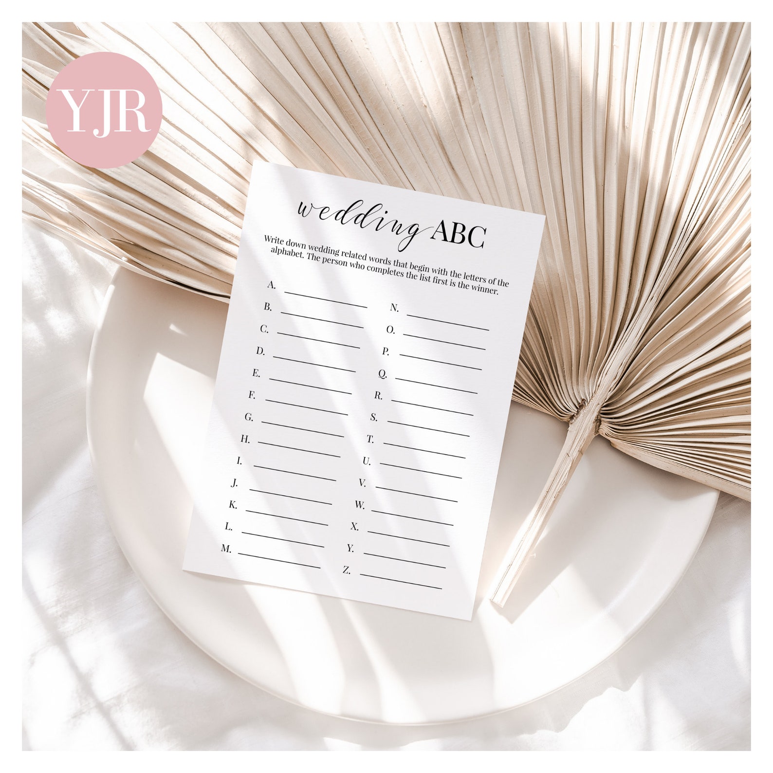 Minimalist Bridal Shower Abc's Game, Wedding A-Z Bridal Shower Game ...
