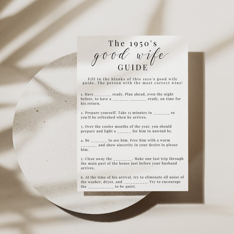 1950s Good Wife Guide 1950s Housewife Bridal Shower Game Printables