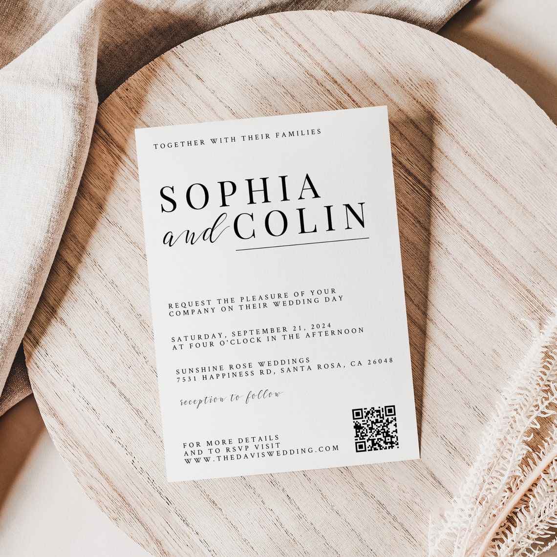 Minimalist Wedding Invitations With QR Code, Minimalist Wedding ...