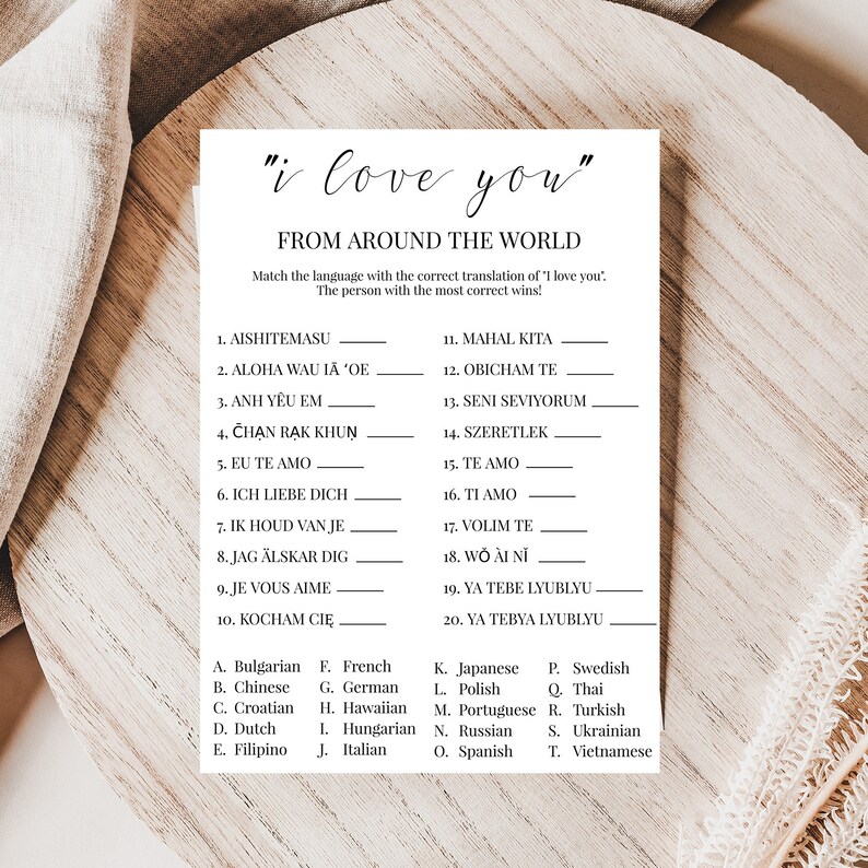 I Love You Around the World Game, I Love You Language Game, Minimalist ...