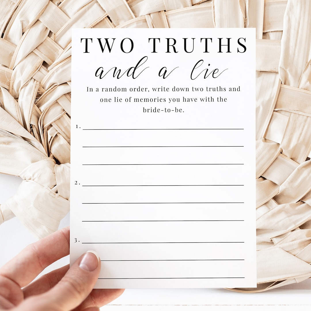 Two Truths and A Lie, Two Truths One Lie, Printable Bridal Shower Games ...
