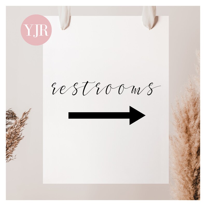 Wedding Bathroom Sign Template, Wedding Restroom Arrow Sign Template ...