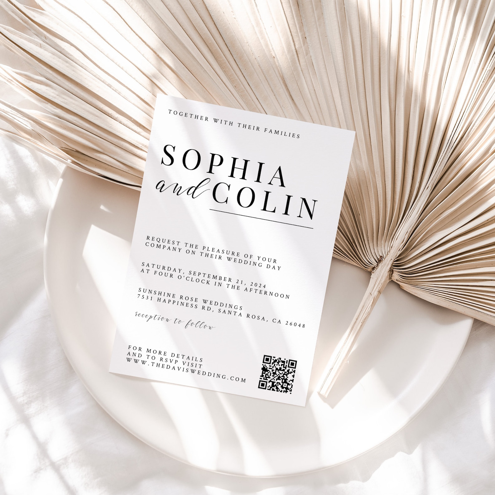Minimalist Wedding Invitations With QR Code, Minimalist Wedding ...