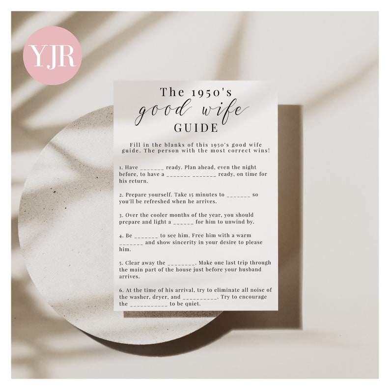1950s Good Wife Guide, 1950'S Housewife Bridal Shower Game Printables ...