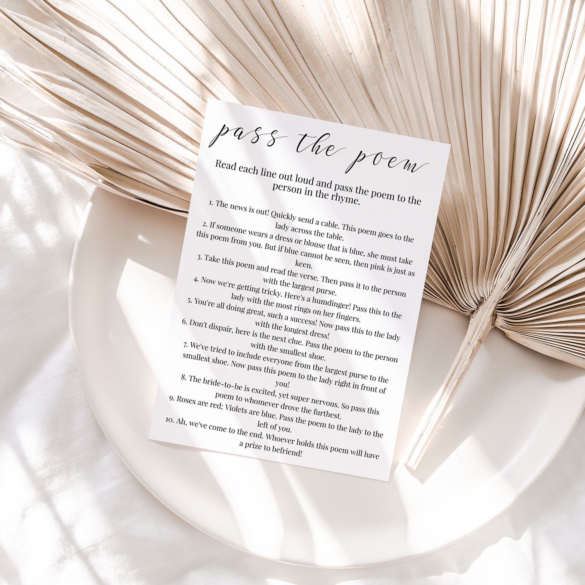 Pass the Poem Bridal Shower Game, Bridal Poem Game, Wedding Rhyme Game ...