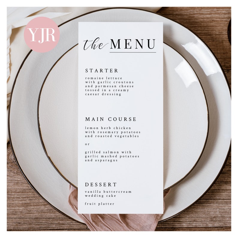 Wedding Food Menu Reception Dinner Menu Template Elegant - Etsy