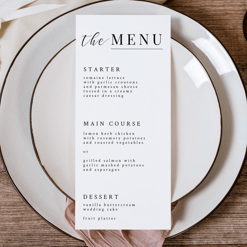 Wedding Food Menu, Reception Dinner Menu Template, Elegant Wedding Menu ...