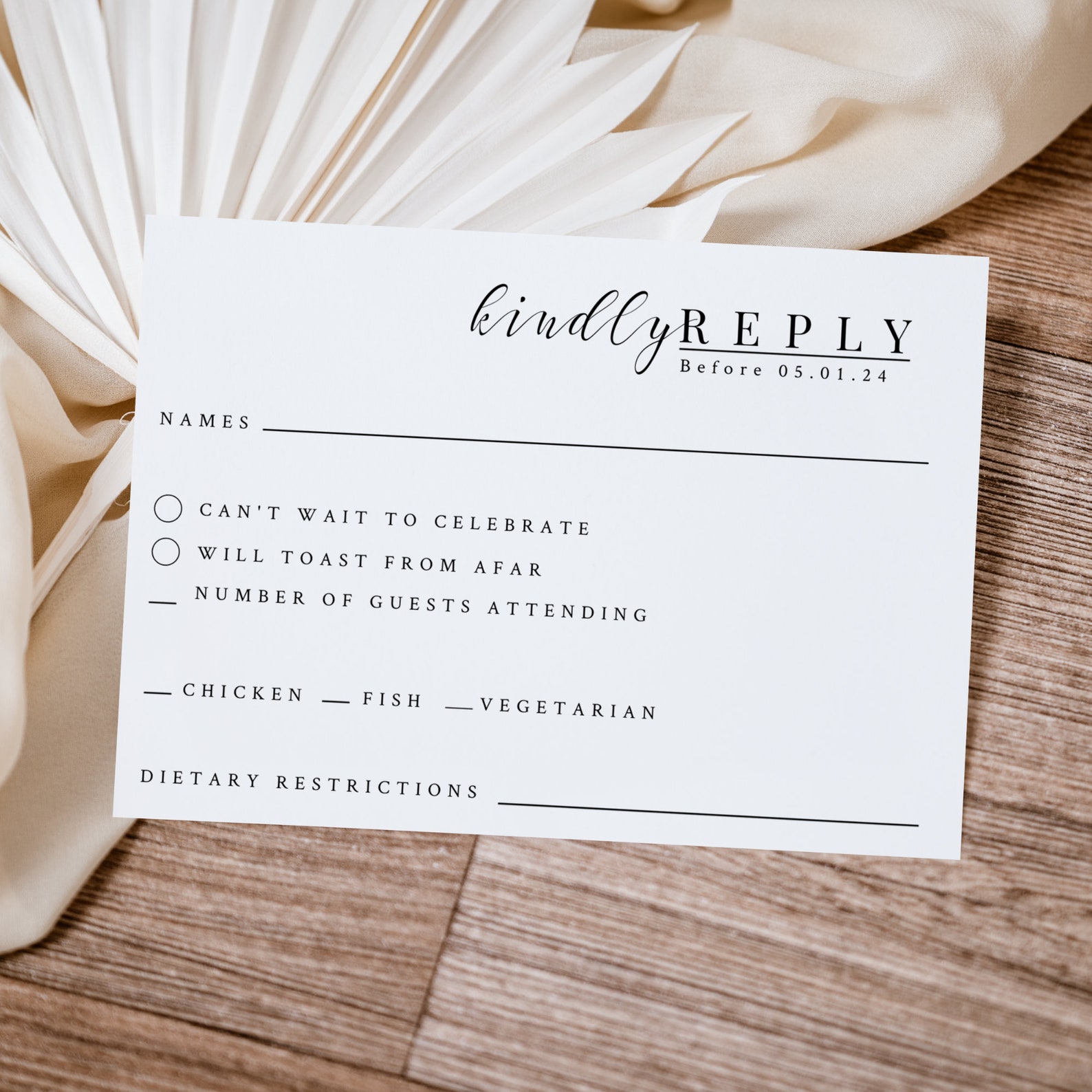 Wedding RSVP Card Template, Modern Wedding Response Card, Kindly Reply ...