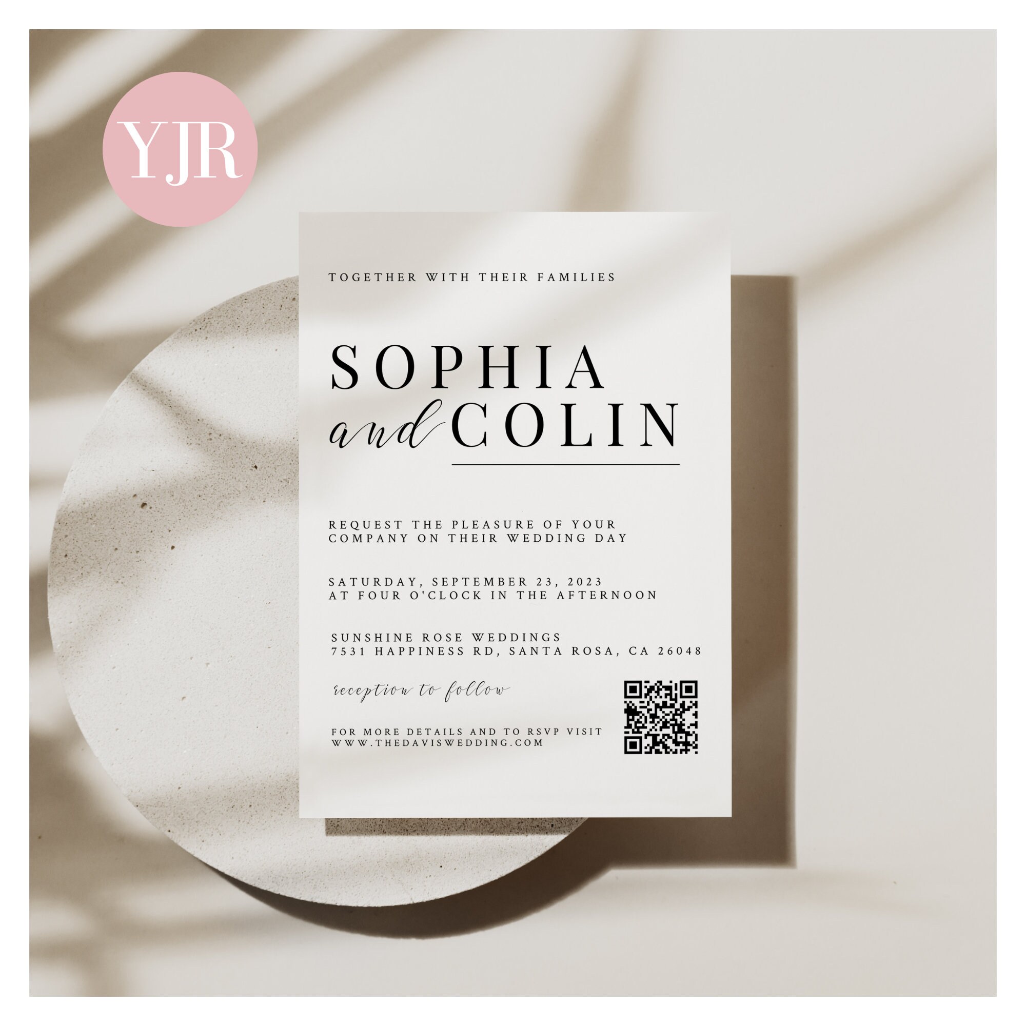 Minimalist Wedding Invitations With QR Code, Minimalist Wedding ...