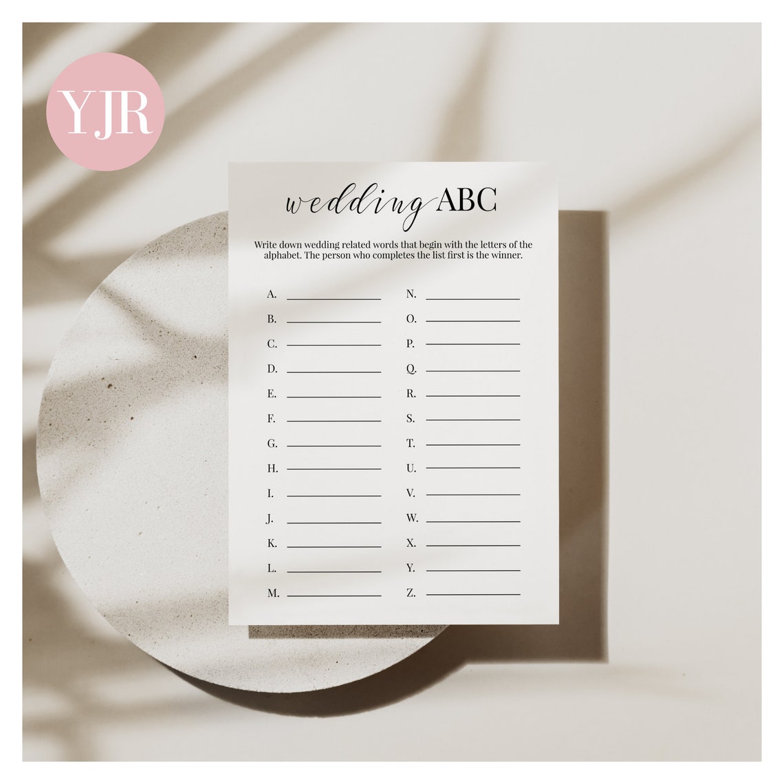 Minimalist Bridal Shower Abc's Game, Wedding A-Z Bridal Shower Game ...