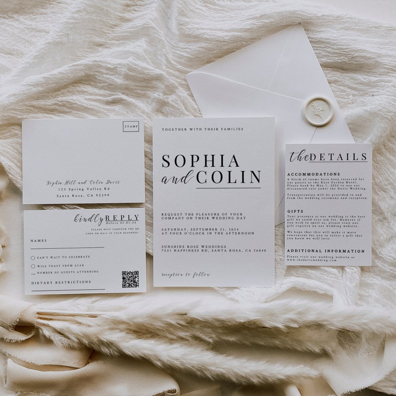 Printable Wedding Invite Set With Photo, Minimalist Wedding Invitation ...