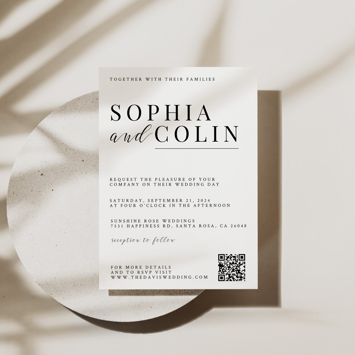 Minimalist Wedding Invitations With QR Code, Minimalist Wedding ...