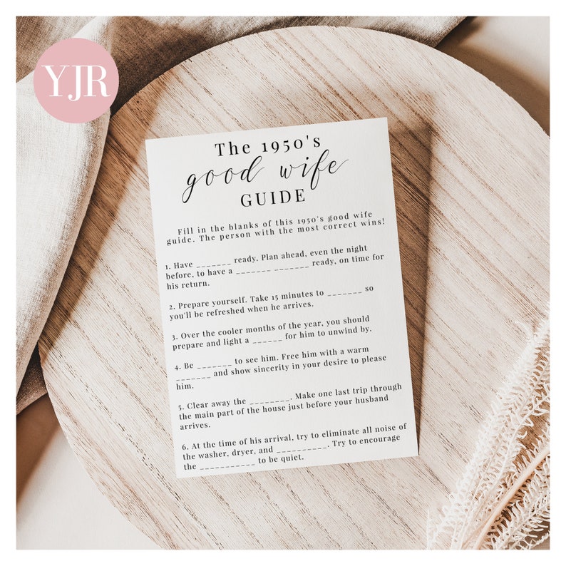 1950s Good Wife Guide 1950'S Housewife Bridal Shower Game - Etsy