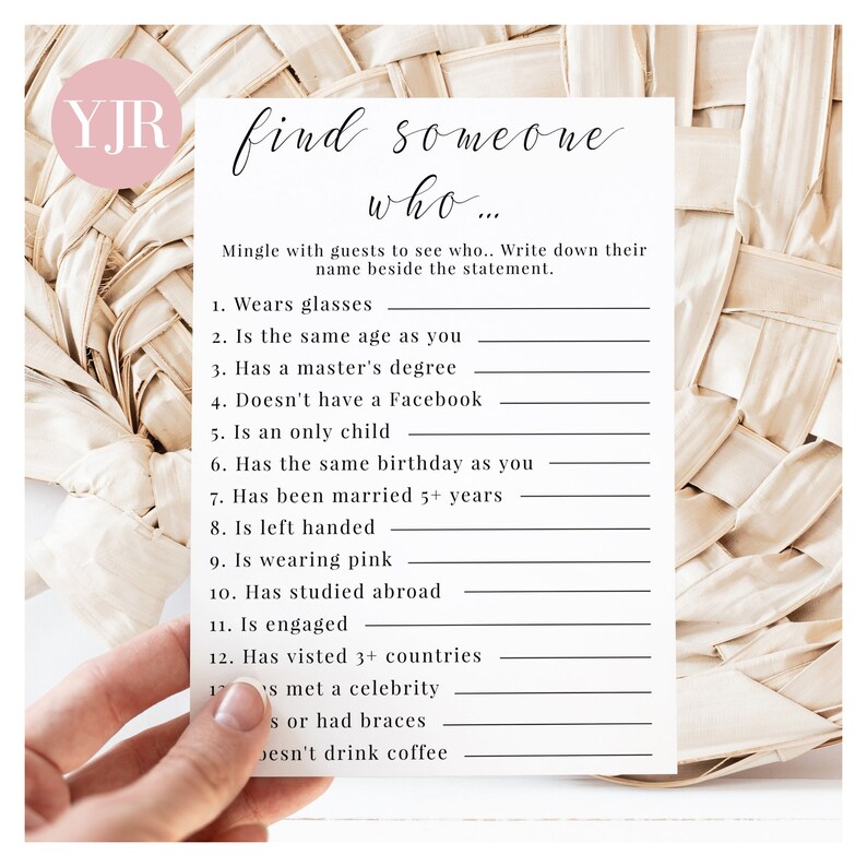 Find Someone Who Bridal Shower Game Find the Guest Bridal - Etsy