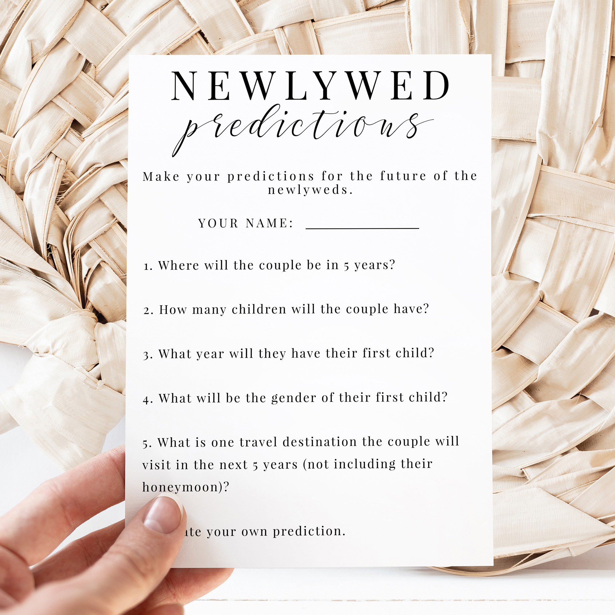 Newlywed Predictions Bridal Shower Game, Minimalist Wedding Shower ...