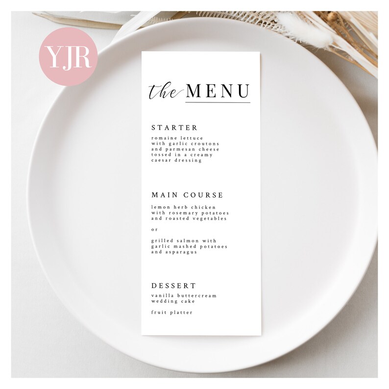 Wedding Food Menu Reception Dinner Menu Template Elegant - Etsy