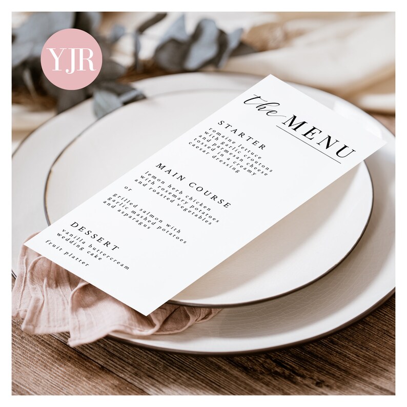 Wedding Food Menu Reception Dinner Menu Template Elegant - Etsy