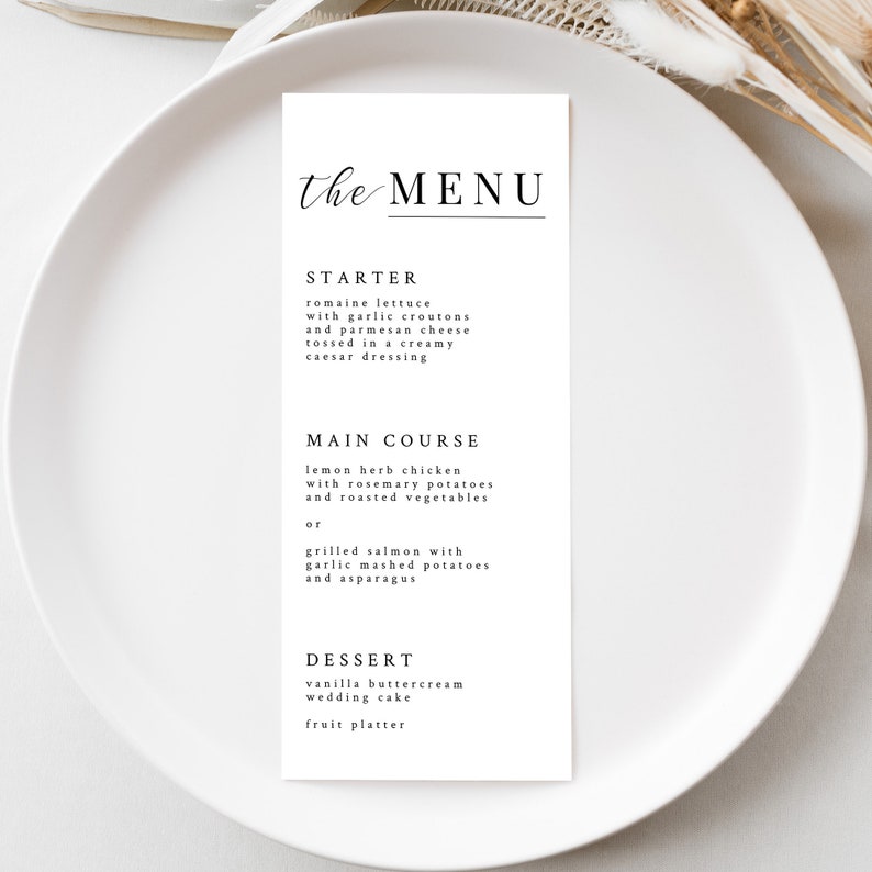 Wedding Food Menu, Reception Dinner Menu Template, Elegant Wedding Menu ...