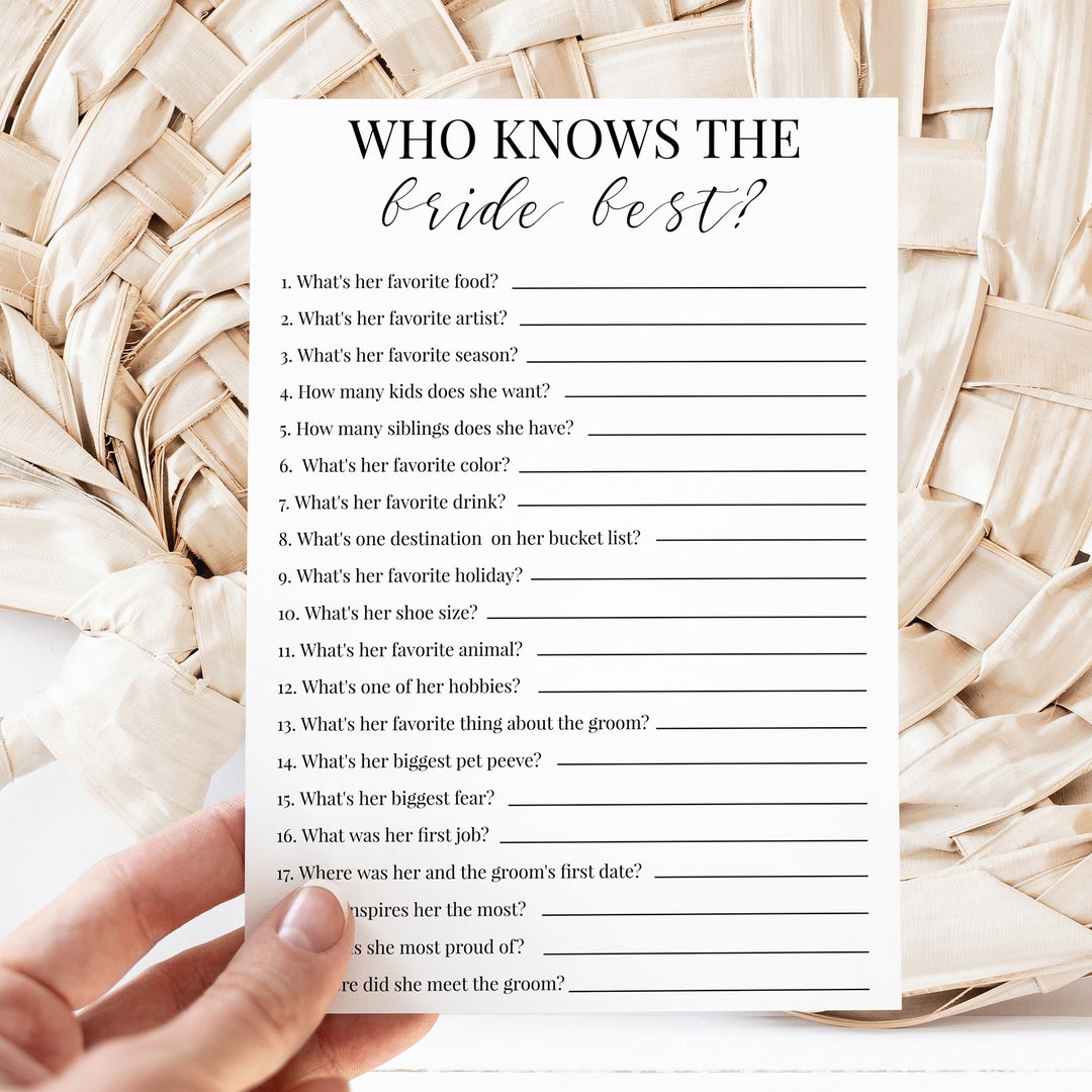 Minimalist Who Knows the Bride the Most Game, 20 Questions About the ...