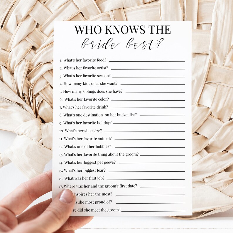 Minimalist Who Knows the Bride the Most Game, 20 Questions About the ...