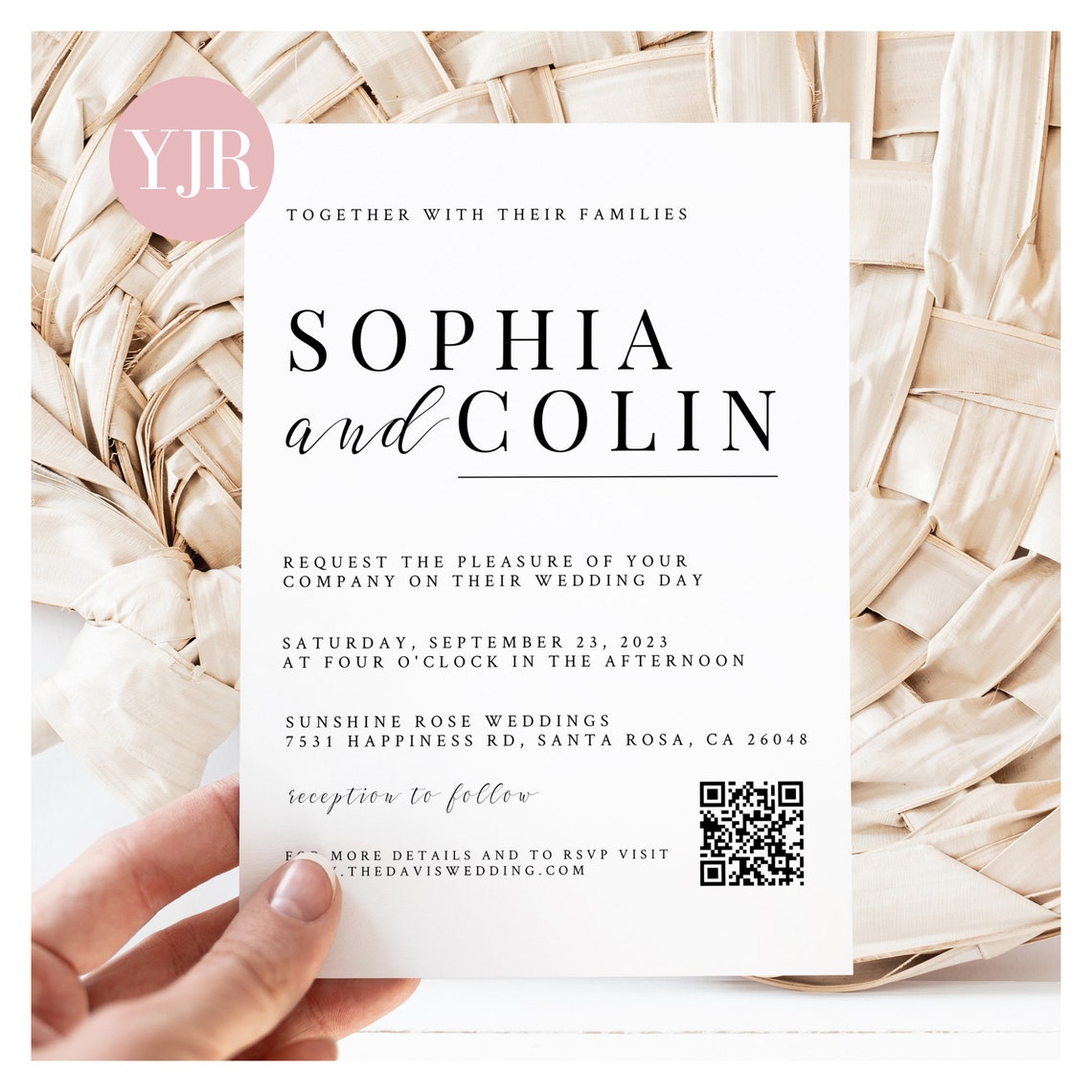 Minimalist Wedding Invitations With QR Code, Minimalist Wedding ...