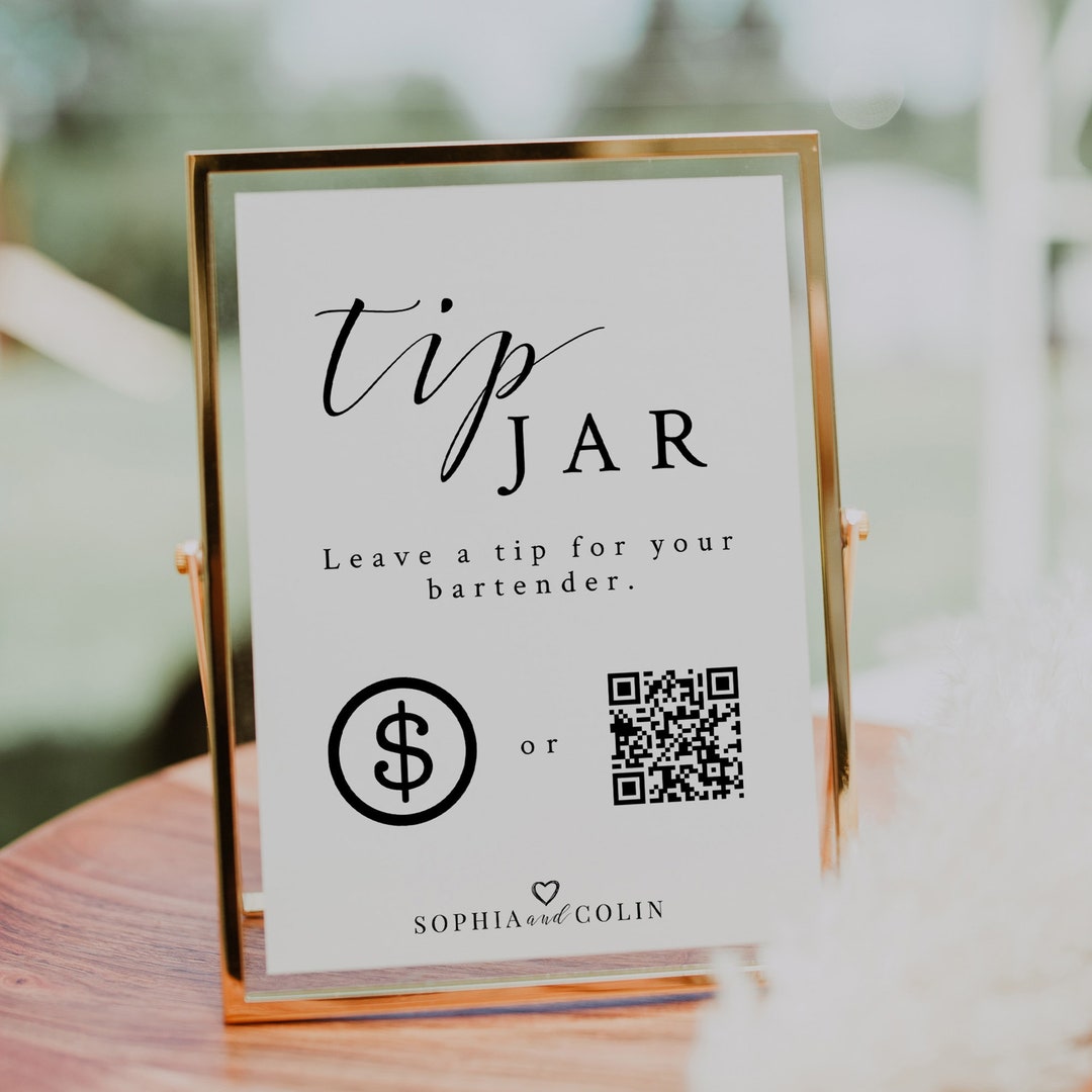 Tip Your Bartender Sign, Wedding Bar Tip, Virtual Tip Jar Sign Template ...