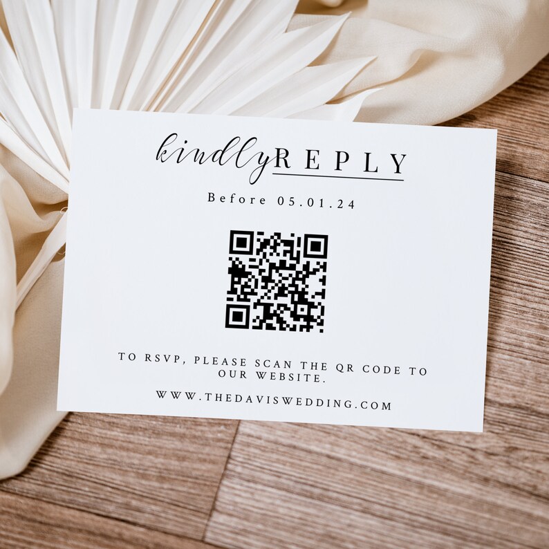 Rsvp With QR Code Download, Minimalist Rsvp Card Template Qr Code ...