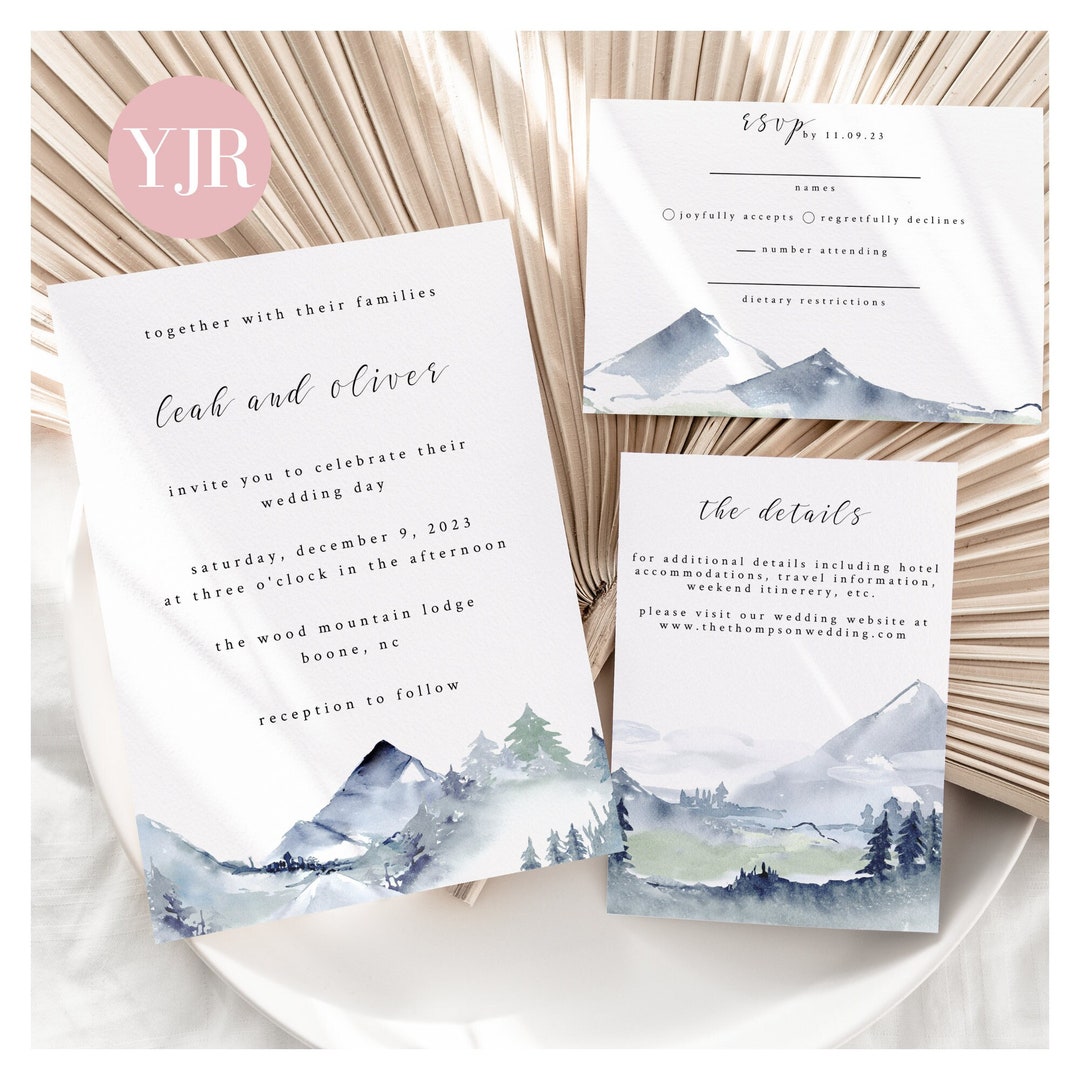Minimalist Mountain Wedding Invitation, Mountain Invitation Suite ...