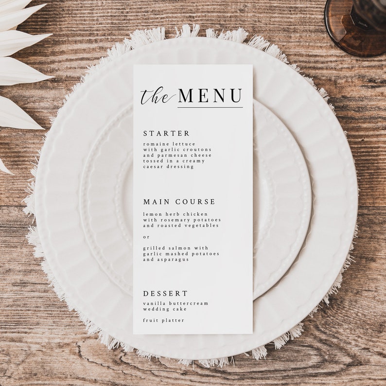 Wedding Food Menu, Reception Dinner Menu Template, Elegant Wedding Menu ...