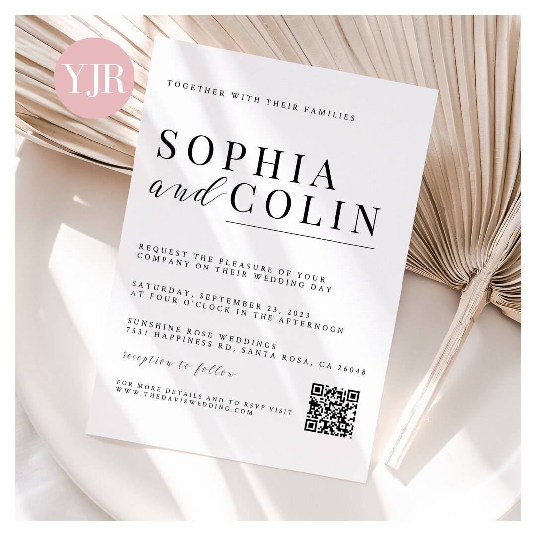 Minimalist Wedding Invitations With QR Code, Minimalist Wedding ...